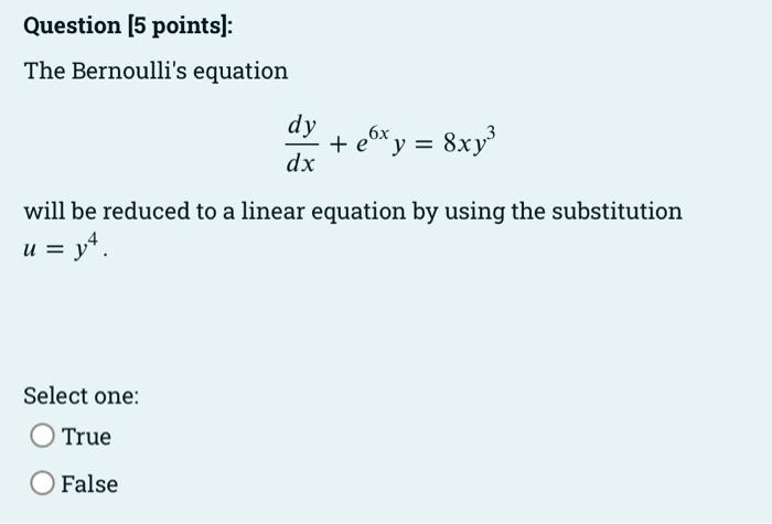 Solved Question [5 points]: The Bernoulli's equation | Chegg.com
