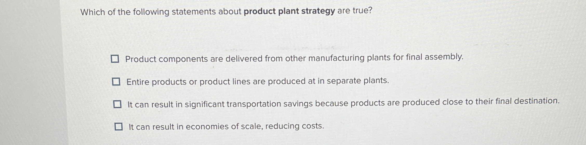 Solved Which of the following statements about product plant | Chegg.com