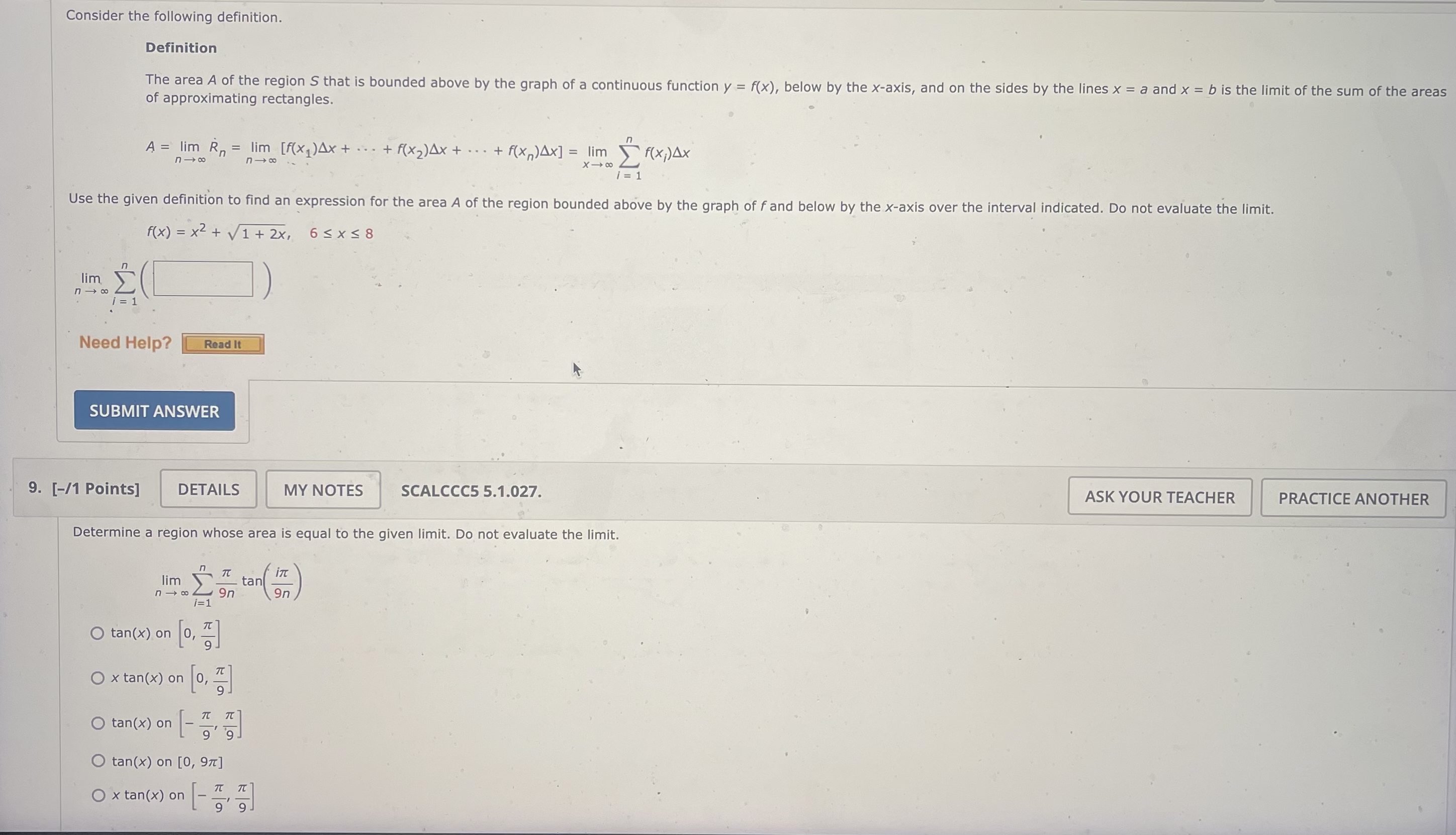 Solved Consider the following definition.DefinitionThe area | Chegg.com