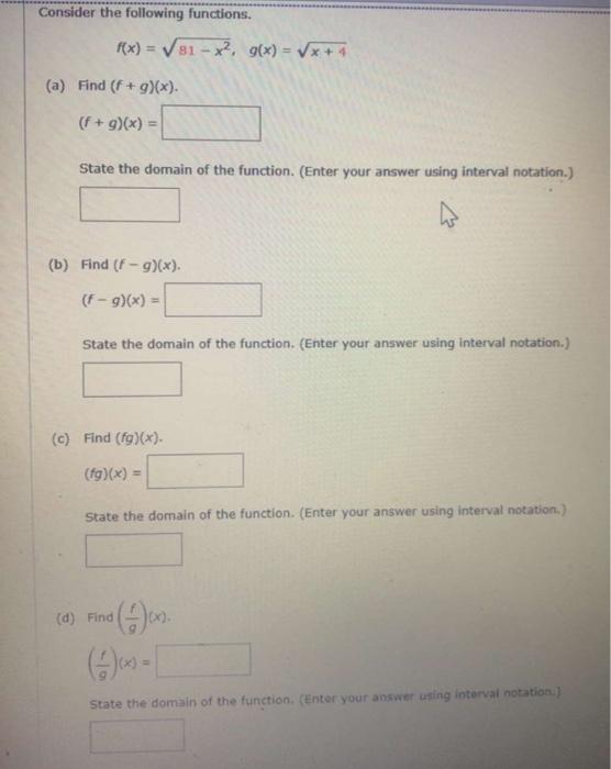 Solved Consider The Following Functions F X 81−x2 G X X 4