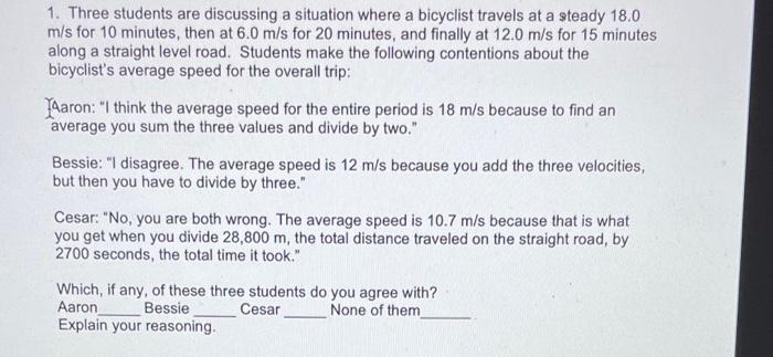 Solved 1. Three students are discussing a situation where a | Chegg.com
