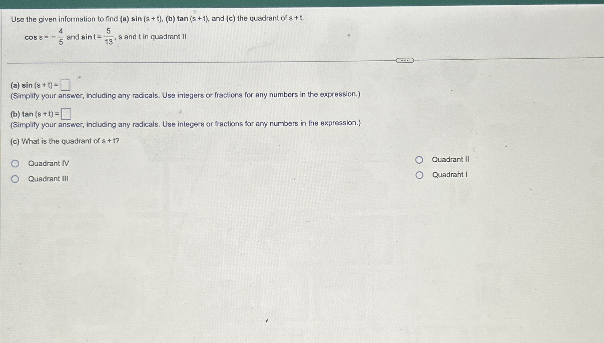 Solved Use the given information to find | Chegg.com