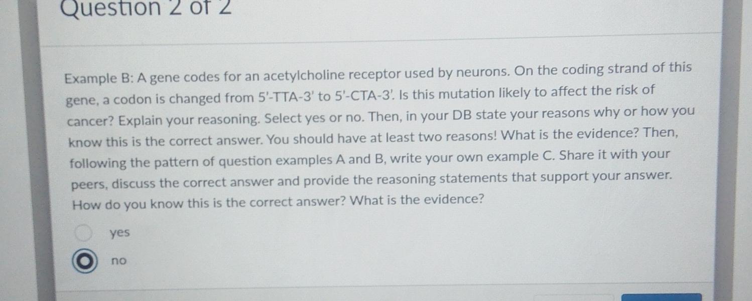 Solved Question 2 ﻿of 2Example B: A gene codes for an | Chegg.com