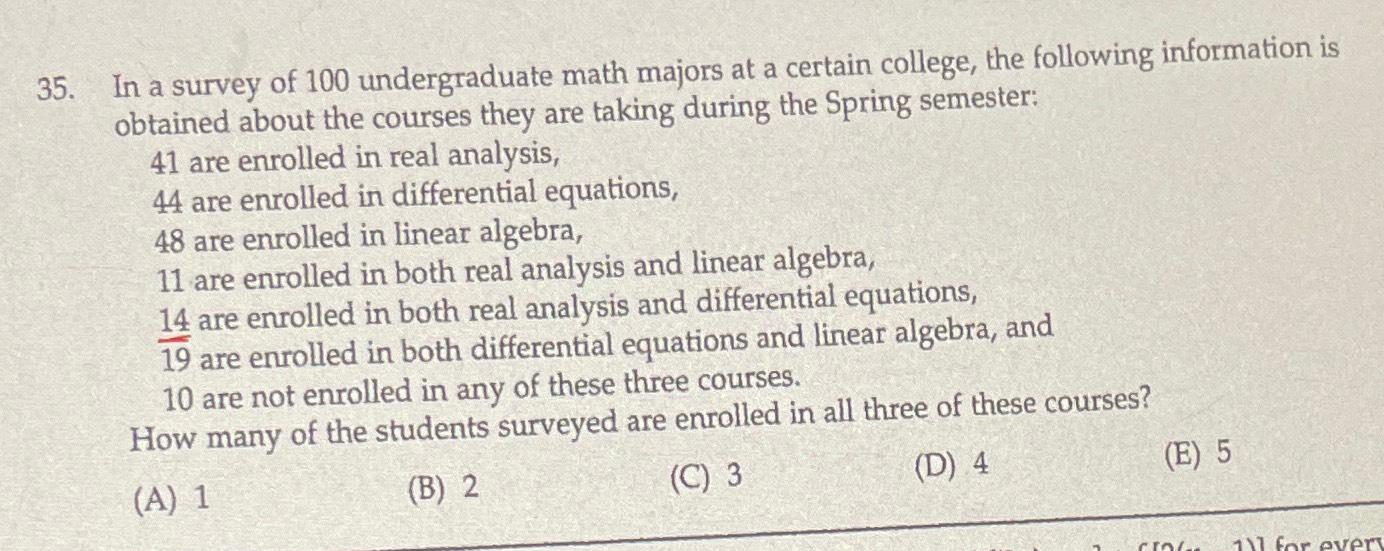 Solved In a survey of 100 ﻿undergraduate math majors at a | Chegg.com