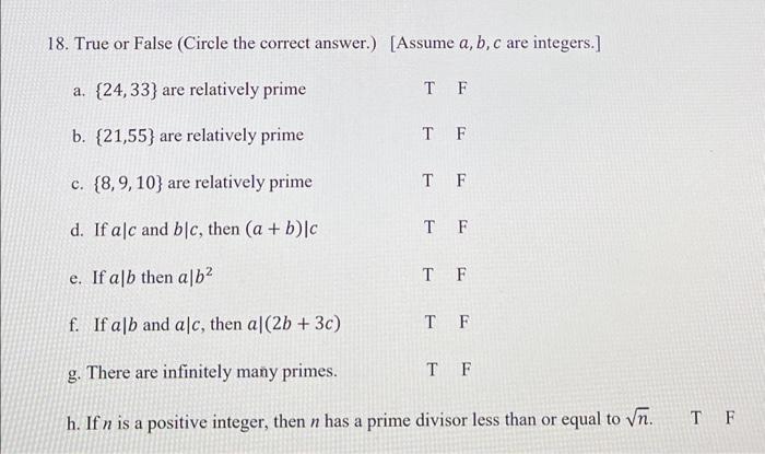 Solved 18. True or False (Circle the correct answer.) | Chegg.com