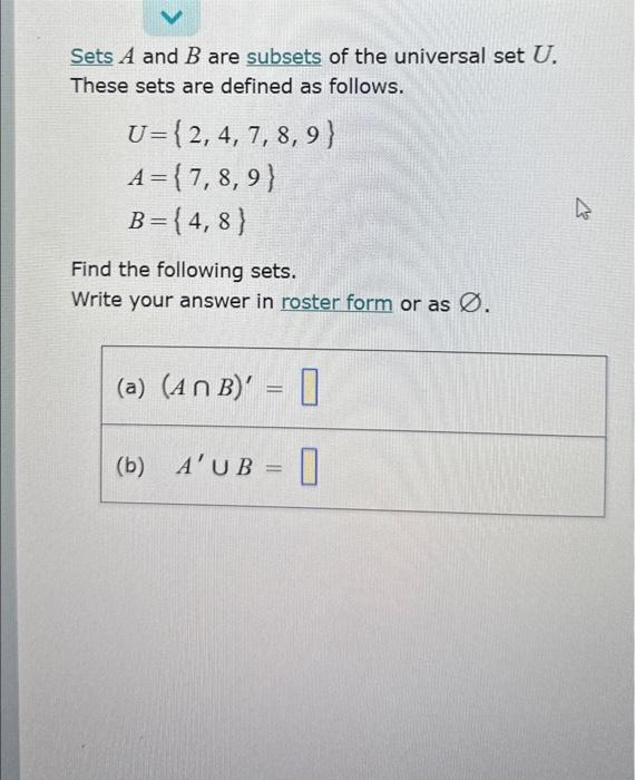 Solved Sets A and B are subsets of the universal set U. | Chegg.com