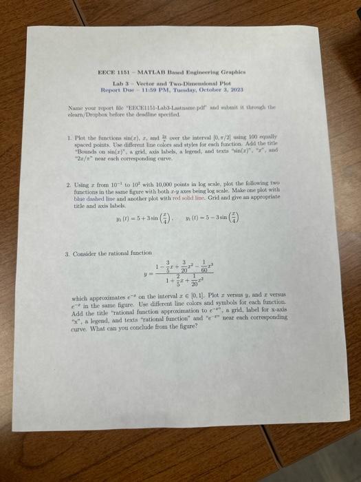 Solved HECE 1151 - MATLAB Hanal Eneineving Graghics Lab x− | Chegg.com