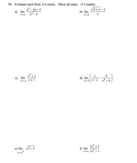 Solved 30. Evaluate each limit, it it exists. Show all | Chegg.com
