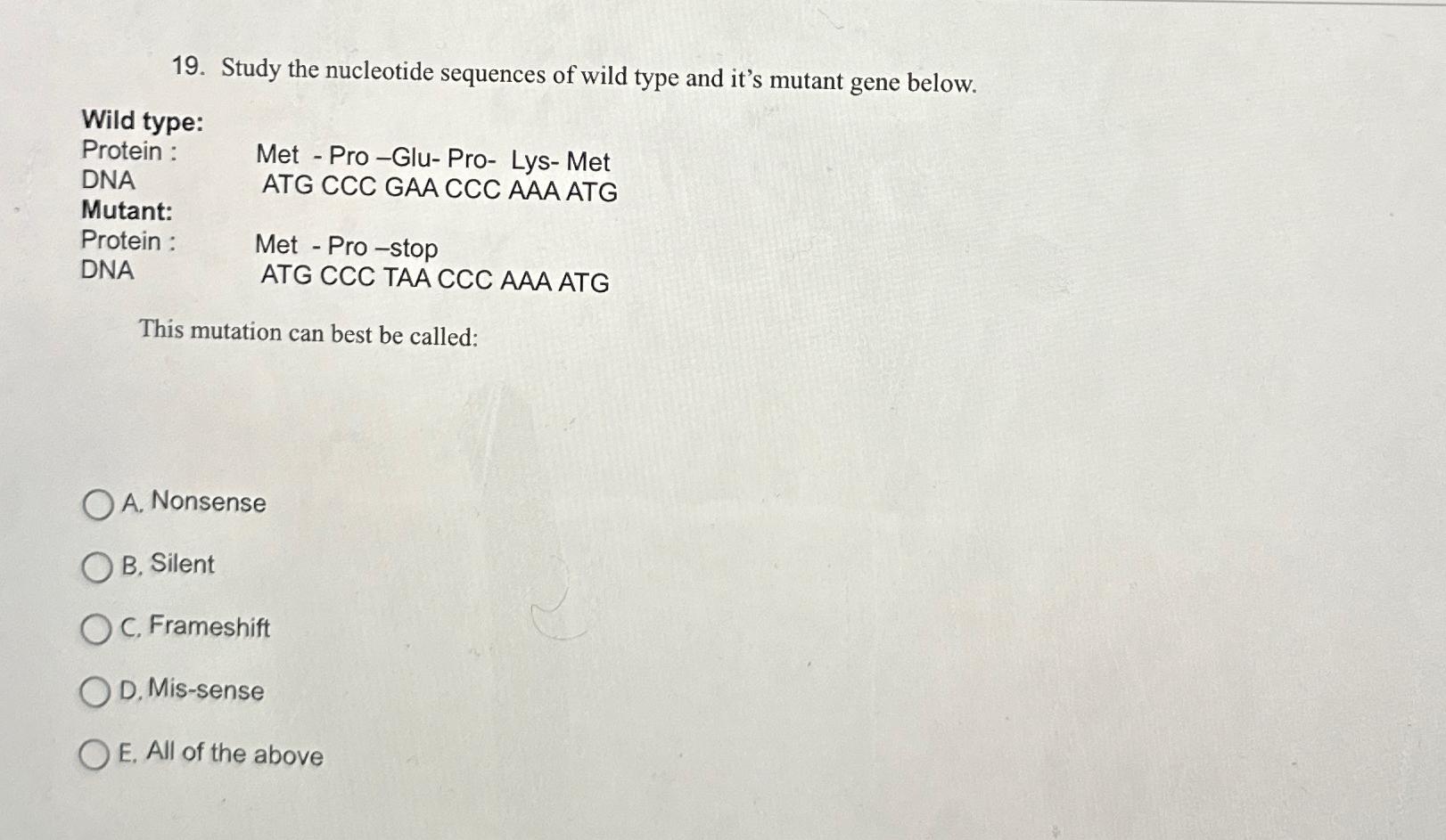 Solved Study the nucleotide sequences of wild type and it's | Chegg.com