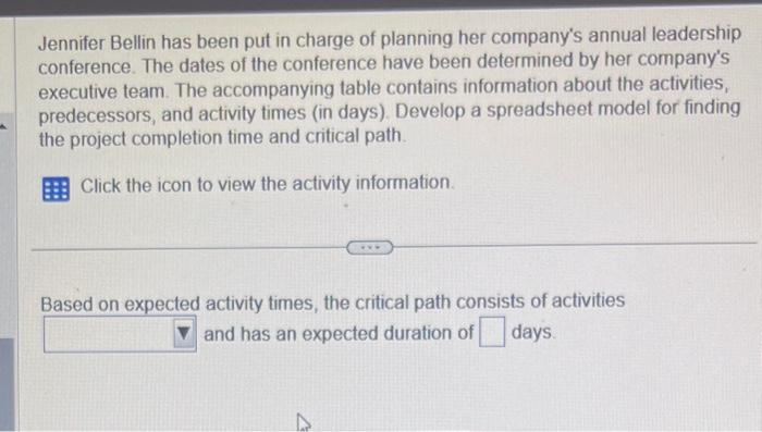 Solved Jennifer Bellin has been put in charge of planning | Chegg.com