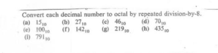 Solved Convert each decimal number to octal by repeated | Chegg.com