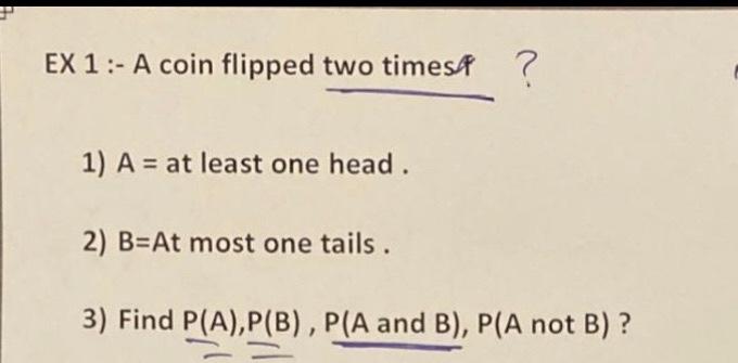 Solved EX 1 :- A coin flipped two times ? 1) A= at least one | Chegg.com