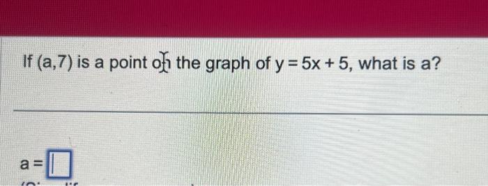 If (a,7) is a point of the graph of y = 5x + 5, what | Chegg.com