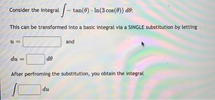 Solved Consider the integral ſ-tan tan() In(3 cos(()) do: | Chegg.com