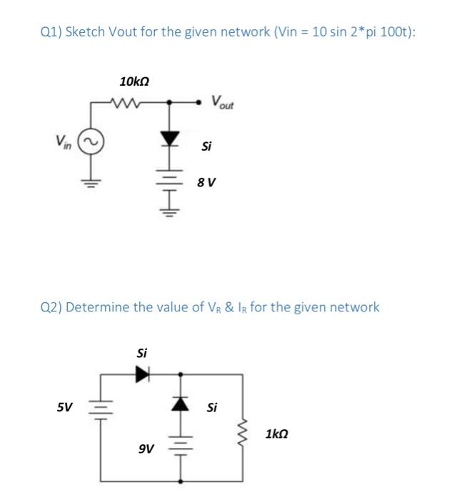 Solved Q1) Sketch Vout for the given network (Vin =10sin2∗ | Chegg.com