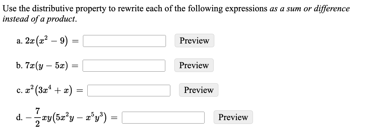 Solved Use the distributive property to rewrite each of the | Chegg.com