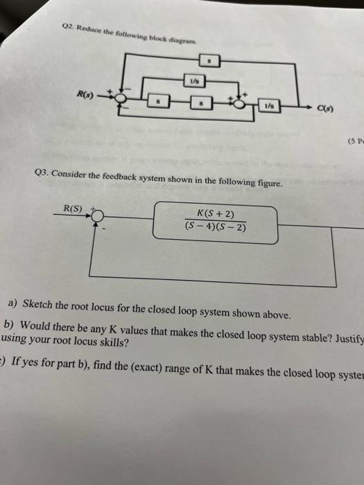 Solved Q2. Reduce the following block diageram Q3. Consider | Chegg.com