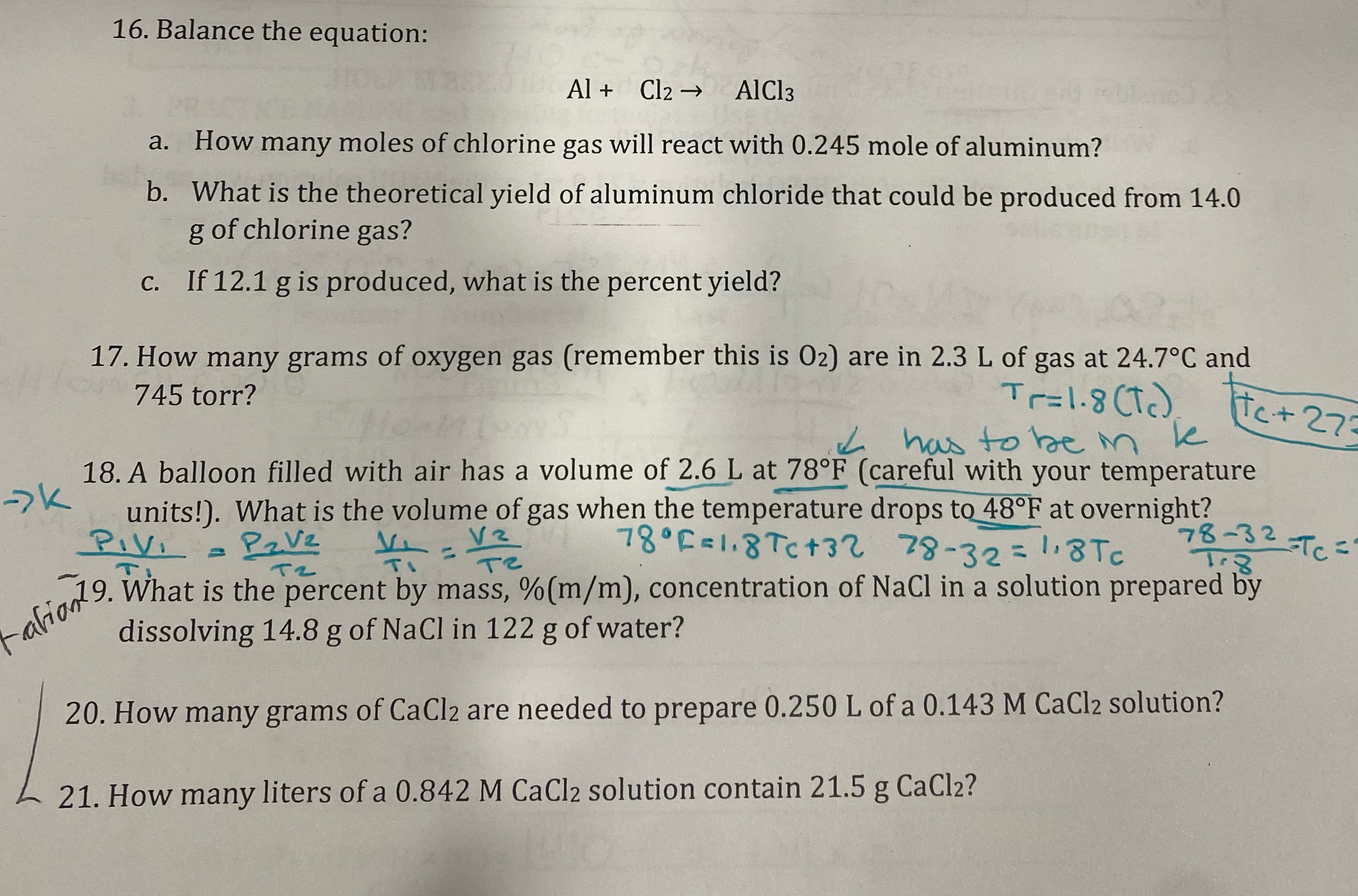 Solved Balance the equation:Al+Cl2→AlCl3a. ﻿How many moles | Chegg.com