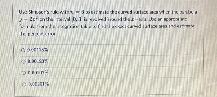 Solved Use Simpson's rule with n=6 to estimate the curved | Chegg.com