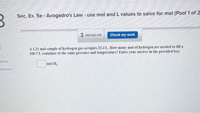Solved Sec. Ex. 5a - Avogadro's Law - use mol and L values | Chegg.com