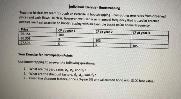 Solved Individual Exercise - Bootstrapping Together in class | Chegg.com