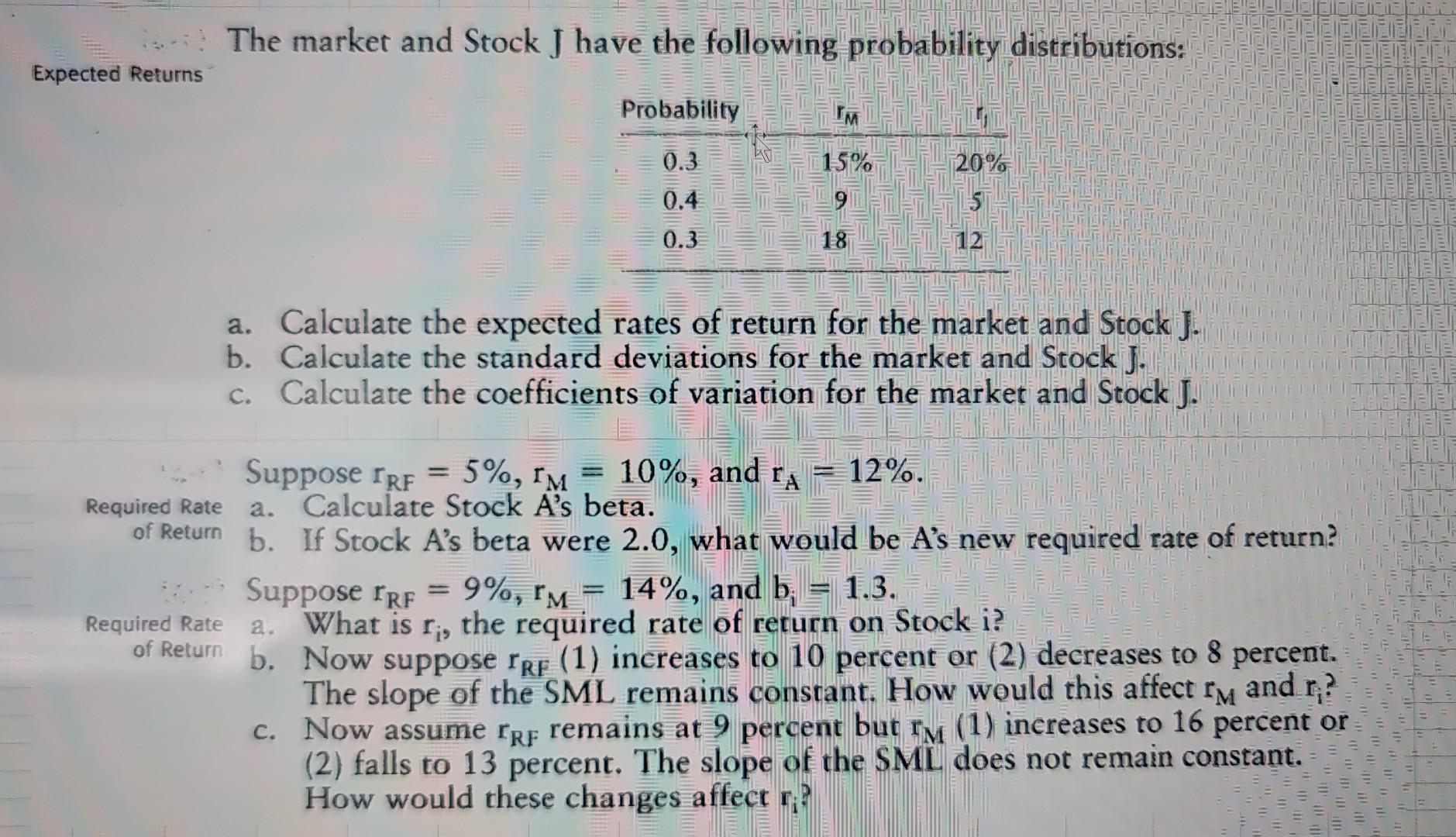 Solved Expected Returns The market and Stock J have the | Chegg.com