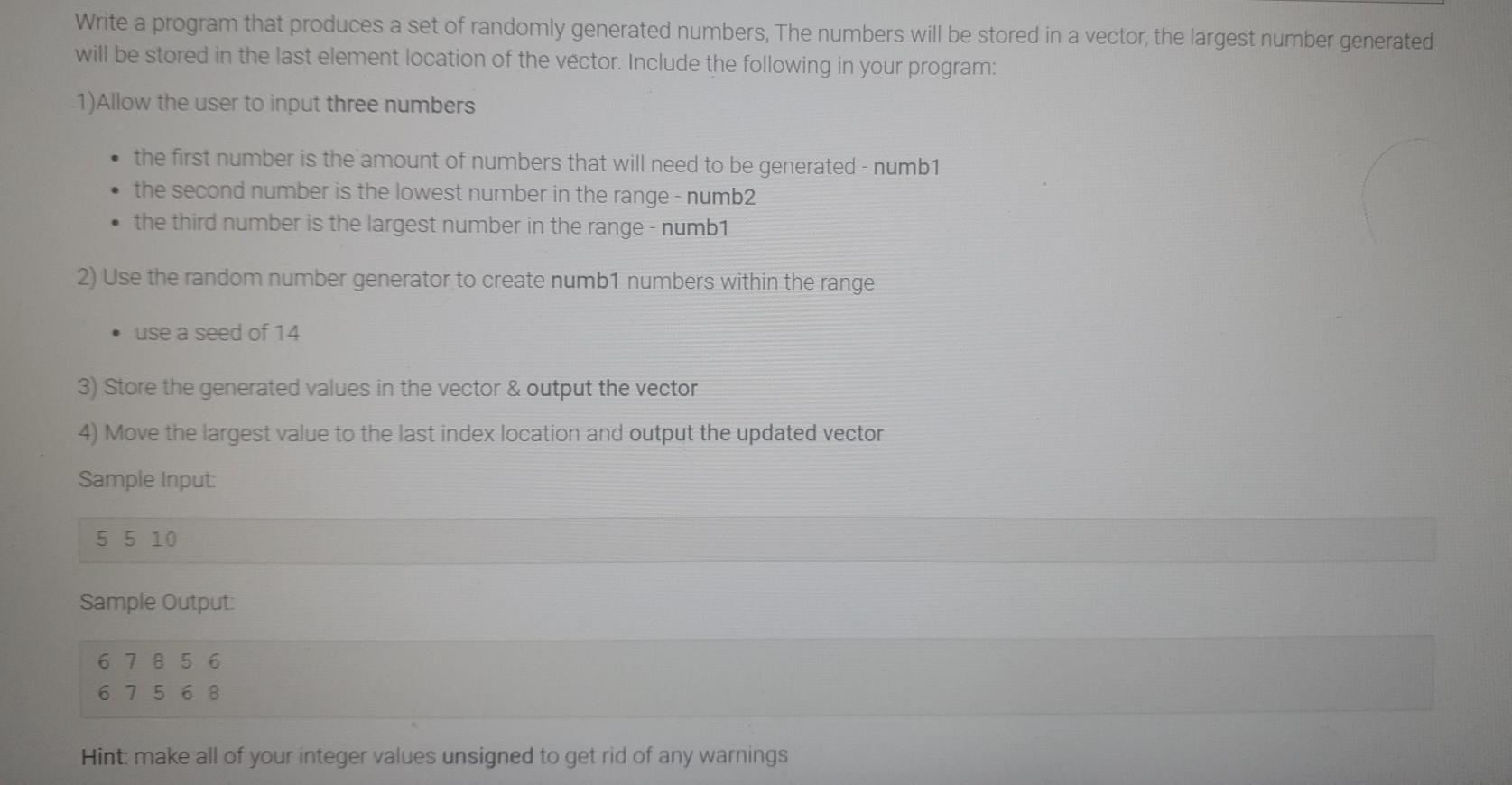 Solved Write A Program That Produces A Set Of Randomly