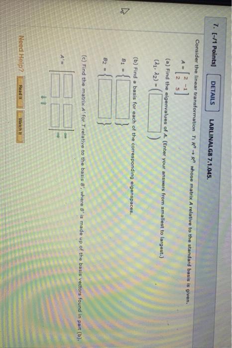 Solved 7. [-/1 Points] DETAILS LARLINALG8 7.1.045. Consider | Chegg.com