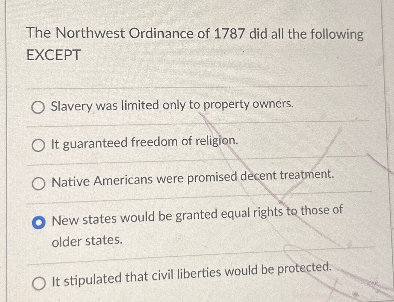 Solved The Northwest Ordinance of 1787 ﻿did all the | Chegg.com