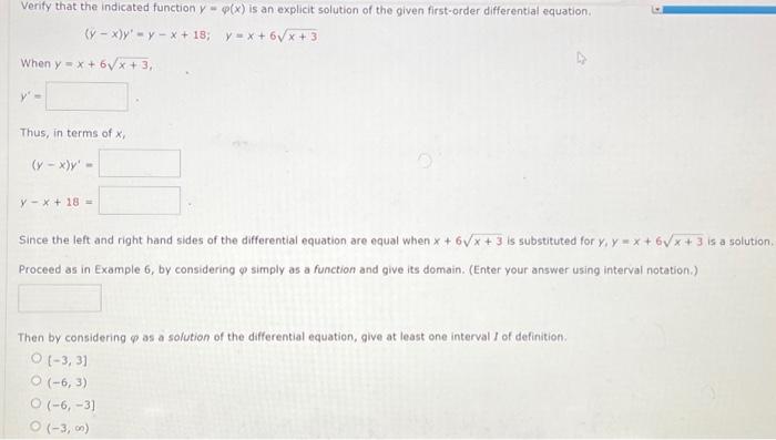 Solved Verify that the indicated function y=φ(x) is an | Chegg.com