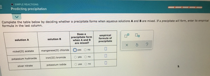 Solved SIMPLE REACTIONS Predicting precipitation Complete | Chegg.com