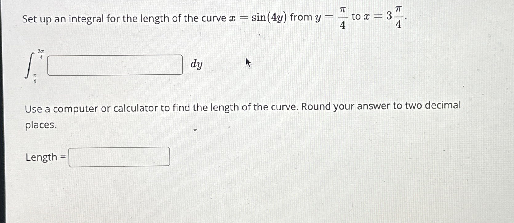 Solved Set up an integral for the length of the curve | Chegg.com