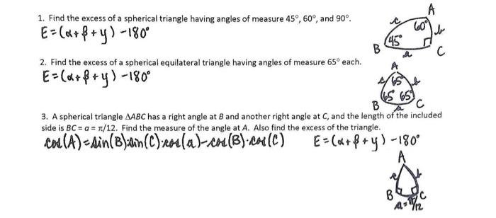 Solved 1. Find the excess of a spherical triangle having | Chegg.com