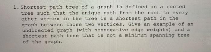 Solved 1. Shortest path tree of a graph is defined as a | Chegg.com