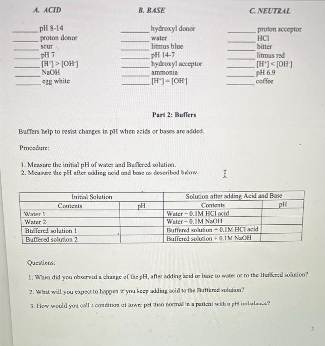 Solved Part 1: pH Laboratory INTRODUCTION: The amount of | Chegg.com