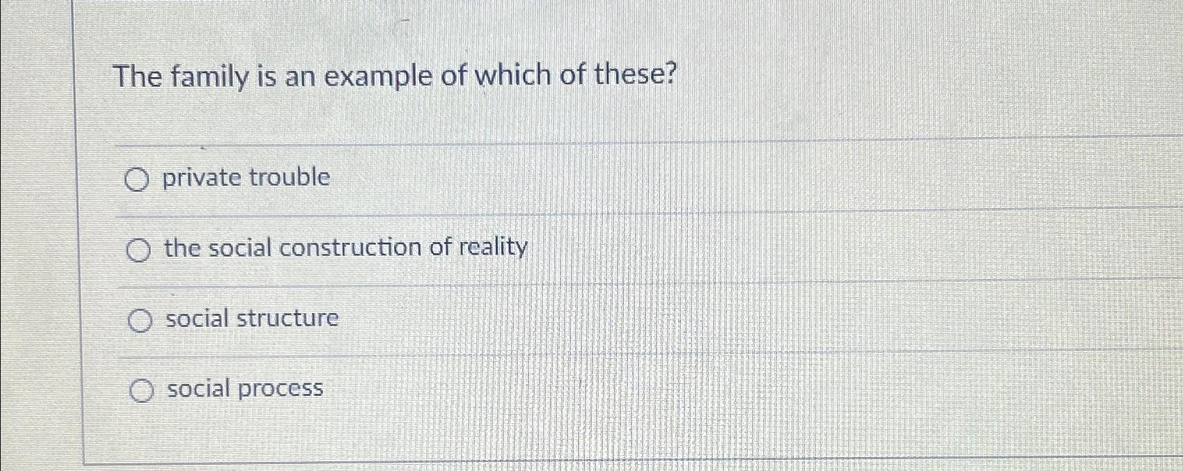 Solved The family is an example of which of these?private | Chegg.com
