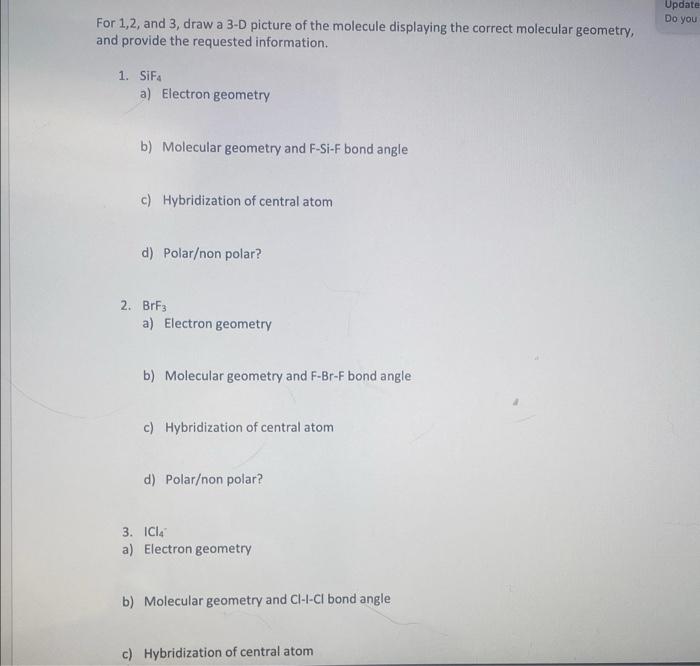 Solved Update Do you For 1,2, and 3, draw a 3-D picture of | Chegg.com
