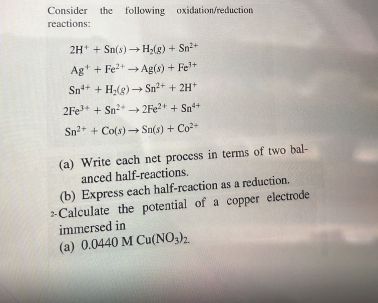 Solved Consider the following oxidation/reduction | Chegg.com