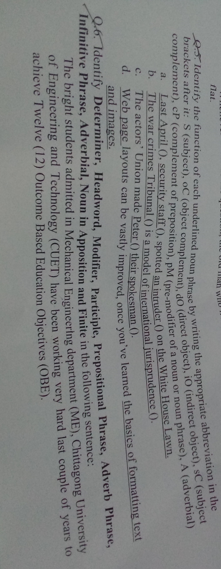 Solved flat.Q.5. ﻿Identify the function of each underlined | Chegg.com