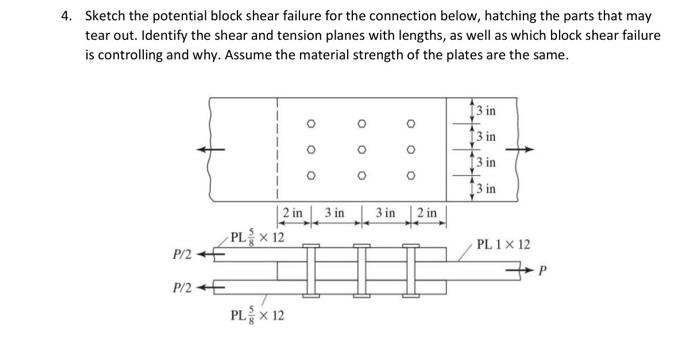 Solved 4. Sketch the potential block shear failure for the | Chegg.com