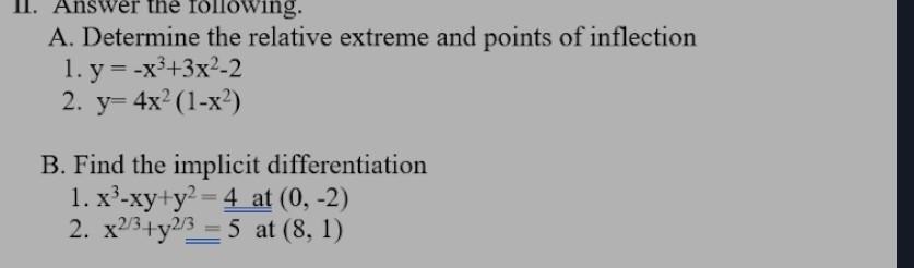 Solved A. Determine the relative extreme and points of | Chegg.com