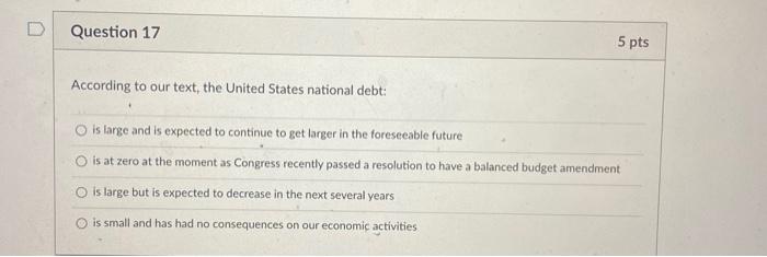 Solved D Question 17 5 pts According to our text, the United | Chegg.com