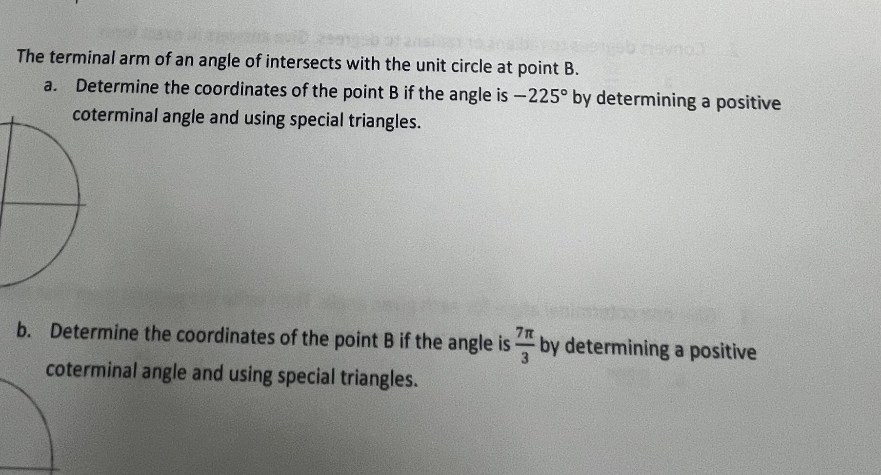 Solved The terminal arm of an angle of intersects with the | Chegg.com