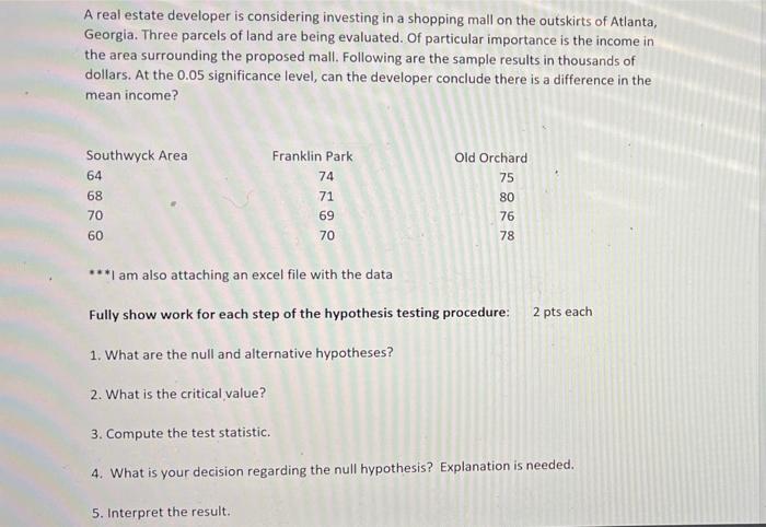 Solved A real estate developer is considering investing in a | Chegg.com