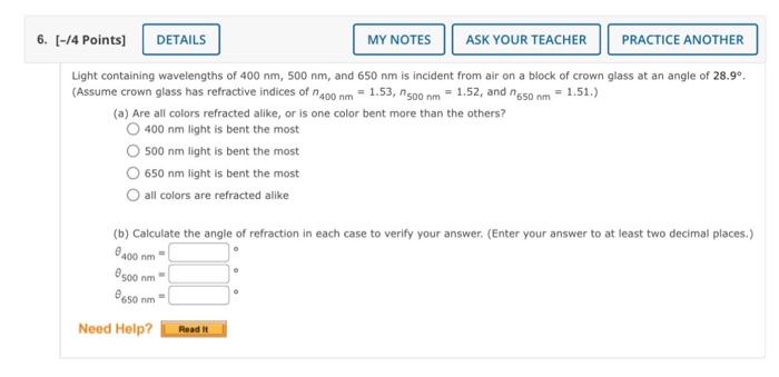 Solved Light containing wavelengths of 400 nm,500 nm, and | Chegg.com