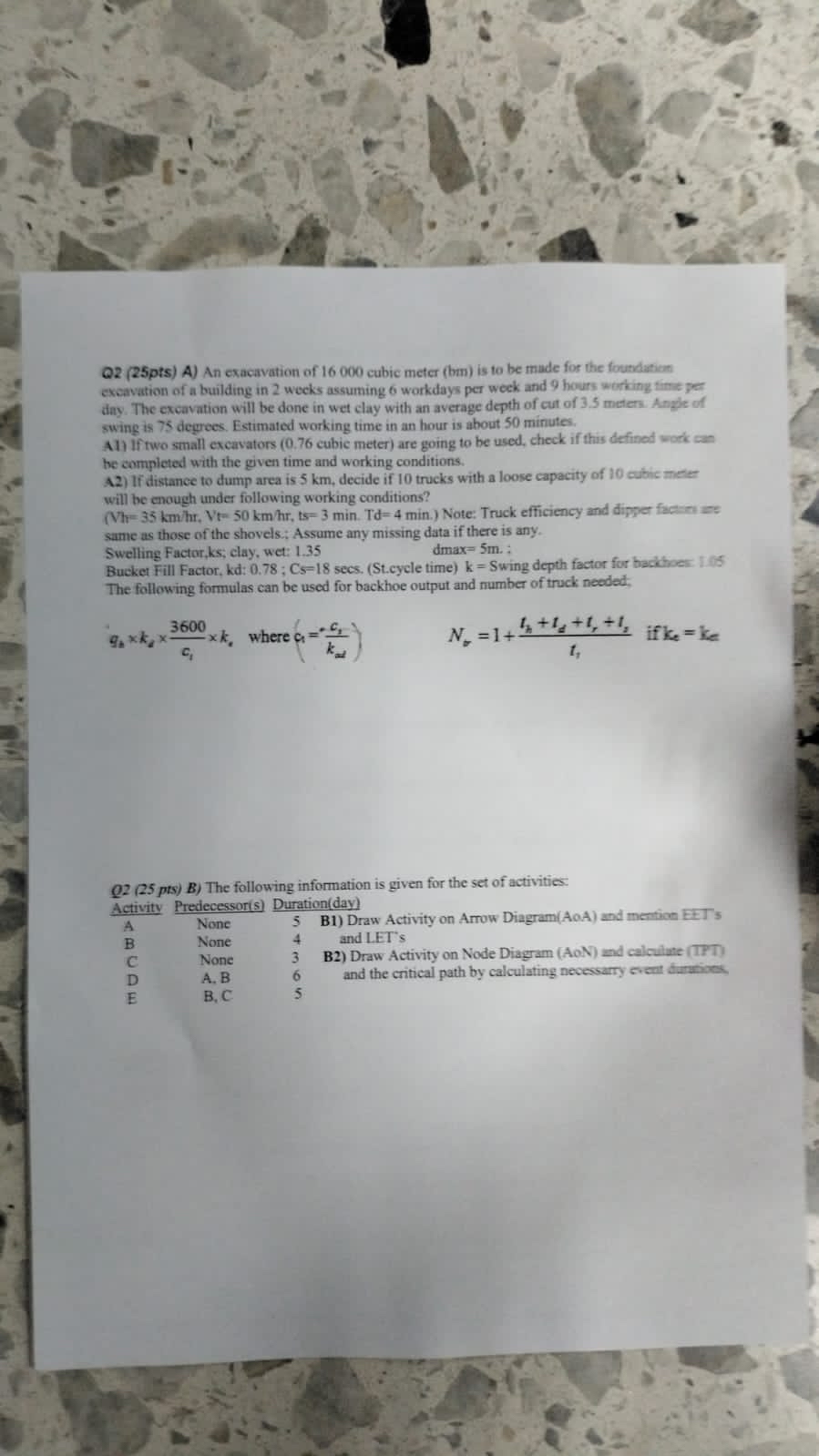 Solved Q2 (25pts) ﻿Q2 (25pts) ﻿A) ﻿An exacavation of 16000 | Chegg.com