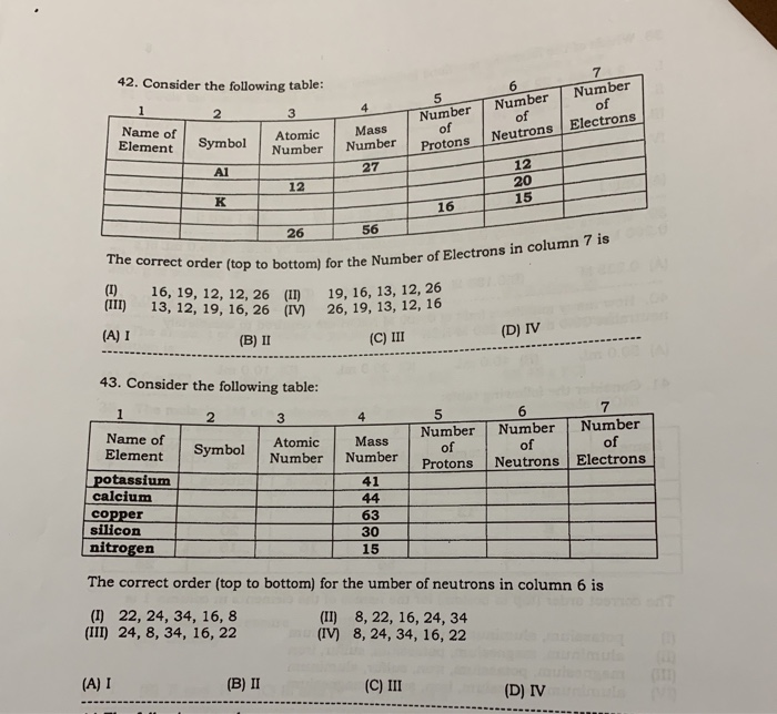 Solved 42. Consider the following table: Number Number | Chegg.com