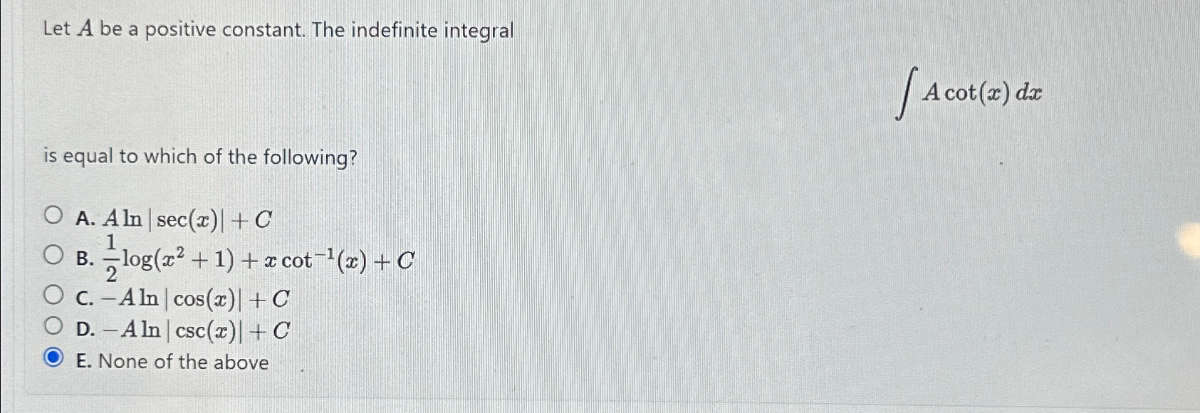 Solved Let A ﻿be a positive constant. The indefinite | Chegg.com