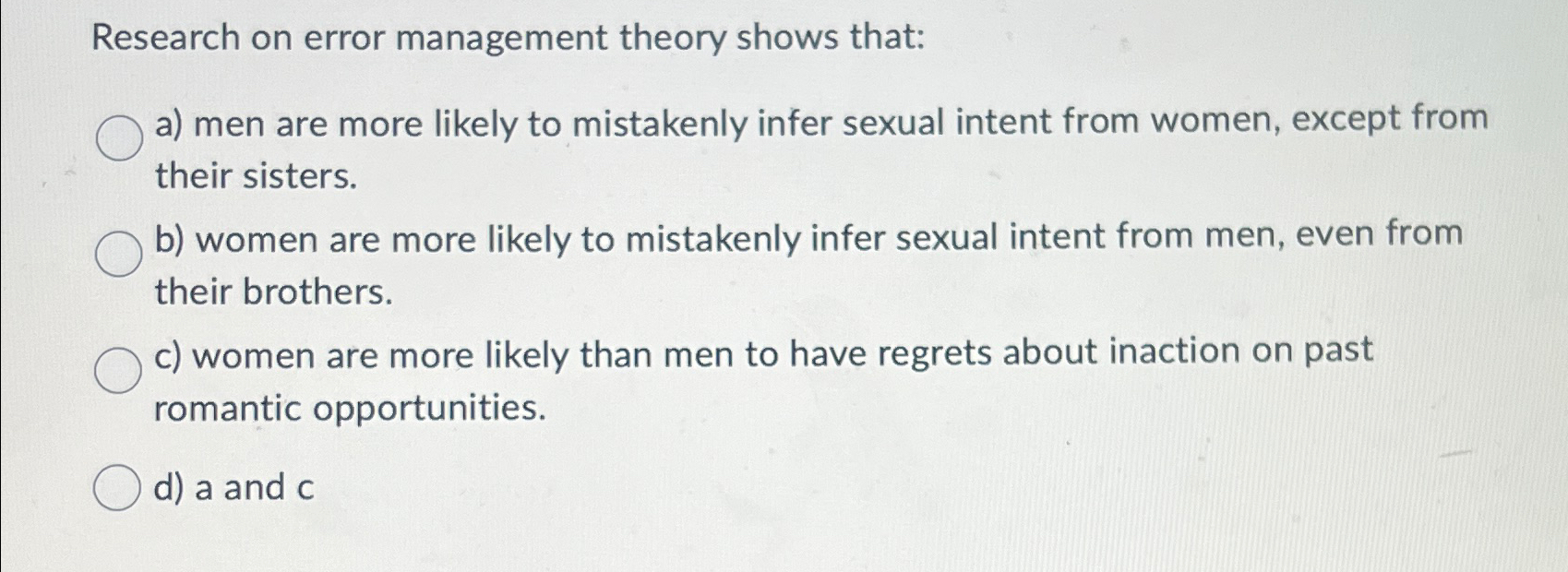 Solved Research on error management theory shows that:a) | Chegg.com