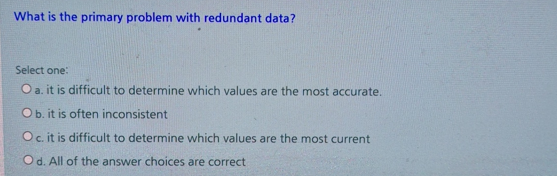 Solved What is the primary problem with redundant | Chegg.com